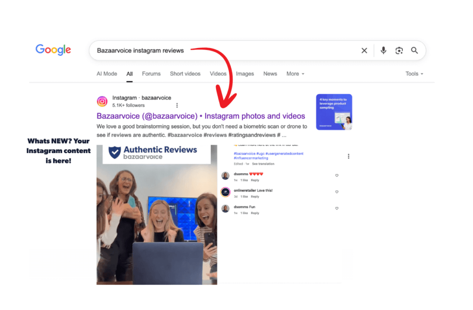 Instagram content is live on Google search (are you ranking?) | Bazaarvoice